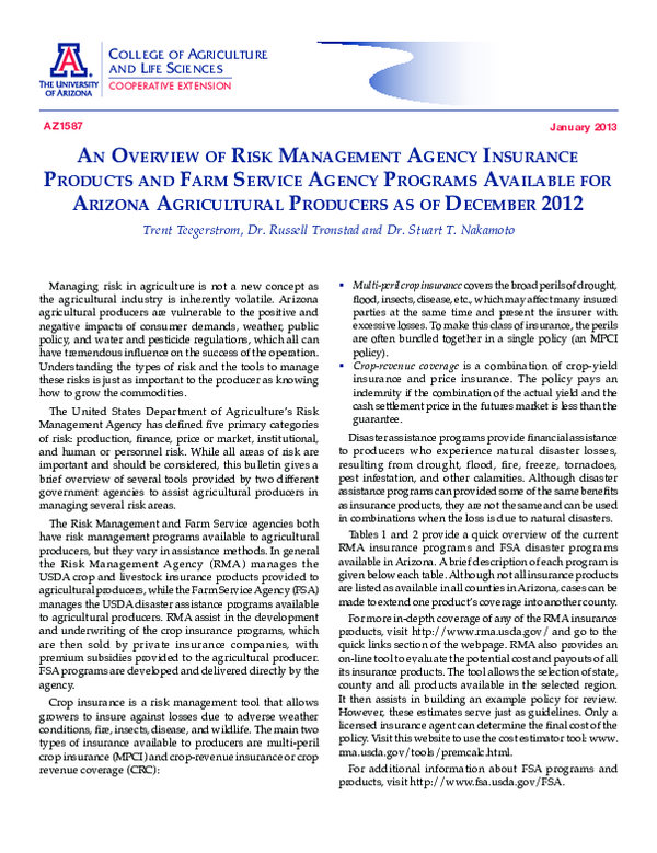 (PDF) An Overview of Risk Management Agency Insurance Products and Farm ...