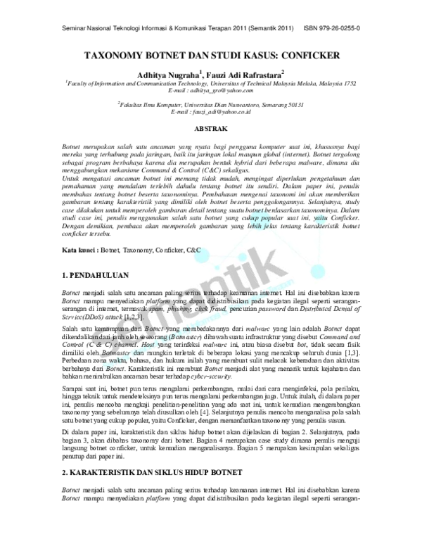 (PDF) Taxonomy Botnet Dan Studi Kasus: Conficker
