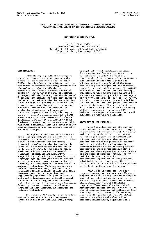 (PDF) Multi-criteria decision making approach to computer software ...