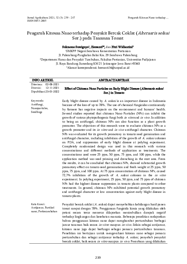 (PDF) Pengaruh Kitosan Nano terhadap Penyakit Bercak Coklat (Alternaria ...