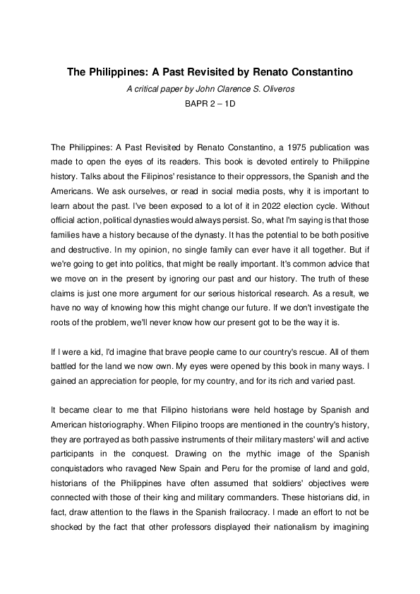 (PDF) The Philippines: A Past Revisited by Renato Constantino (A ...