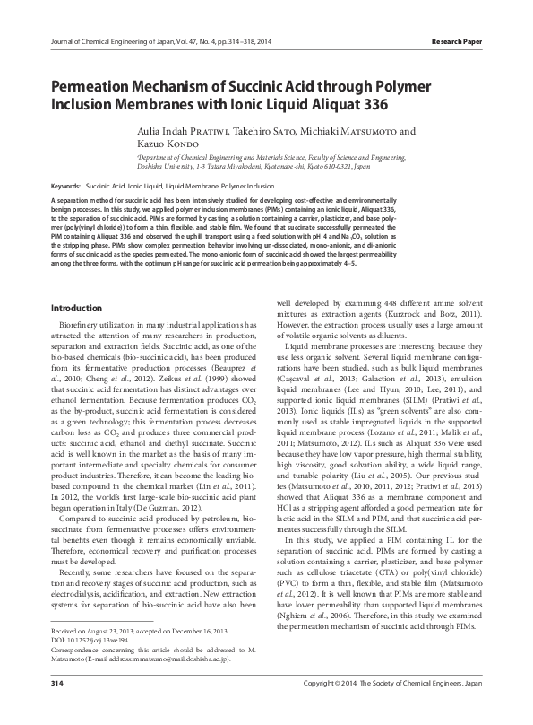 (PDF) Permeation Mechanism of Succinic Acid through Polymer Inclusion ...