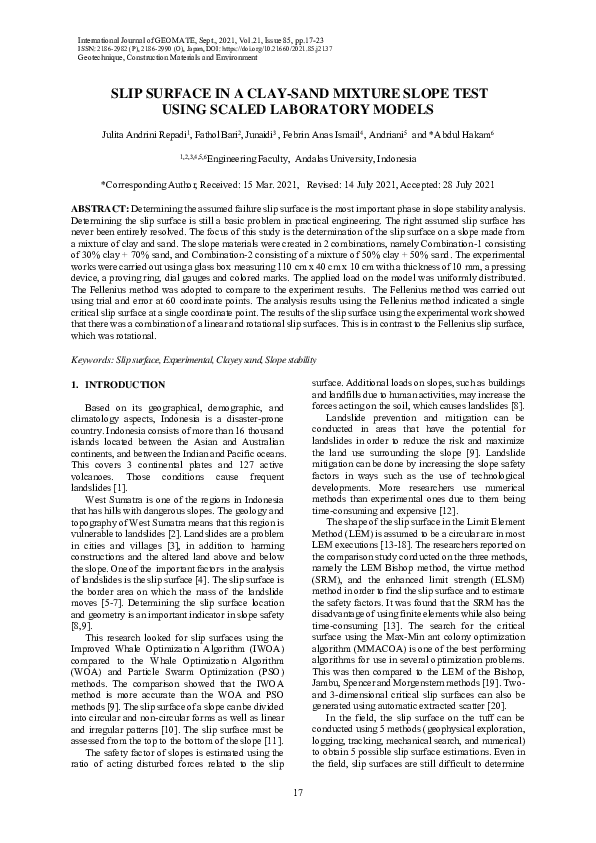 (PDF) Slip Surface in a Clay-Sand Mixture Slope Test Using Scaled ...