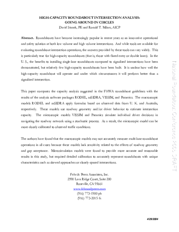 (PDF) High-Capacity Roundabout Intersection Analysis: Going Around in ...