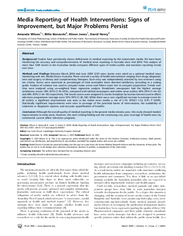 (PDF) Media Reporting of Health Interventions: Signs of Improvement ...