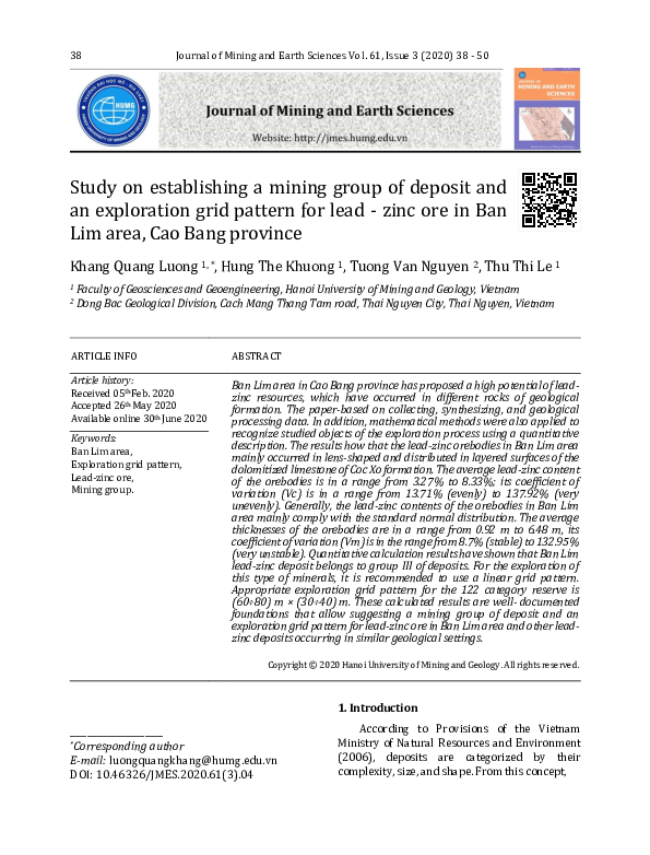 (PDF) Study on establishing a mining group of deposit and an ...