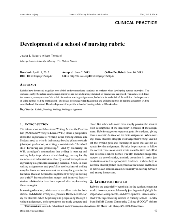 (PDF) CLINICAL PRACTICE Development of a school of nursing rubric