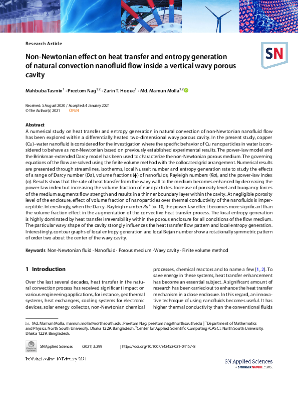 Pdf Non Newtonian Effect On Heat Transfer And Entropy Generation Of Natural Convection