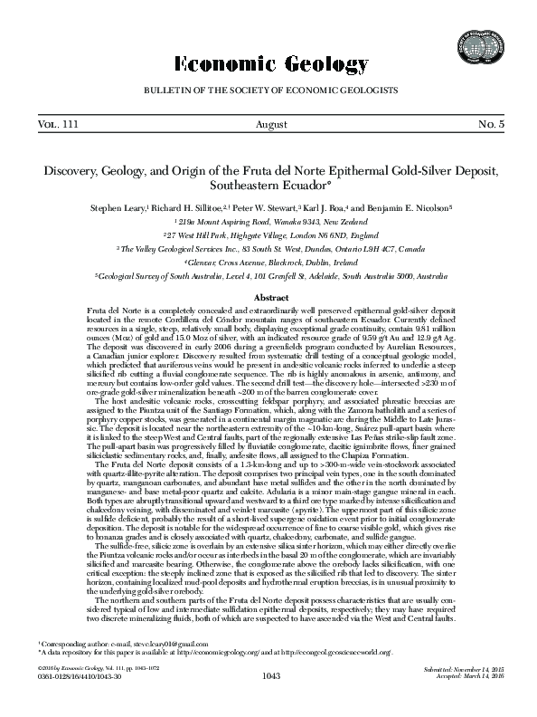 (PDF) Discovery, Geology, and Origin of the Fruta del Norte Epithermal ...