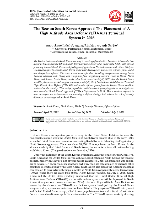 (PDF) The Reason South Korea Approved The Placement of A High Altitude ...