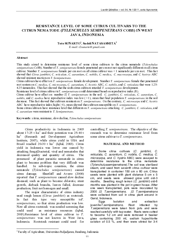 (PDF) Resistance Level of Some Citrus Cultivars to the Citrus Nematode ...