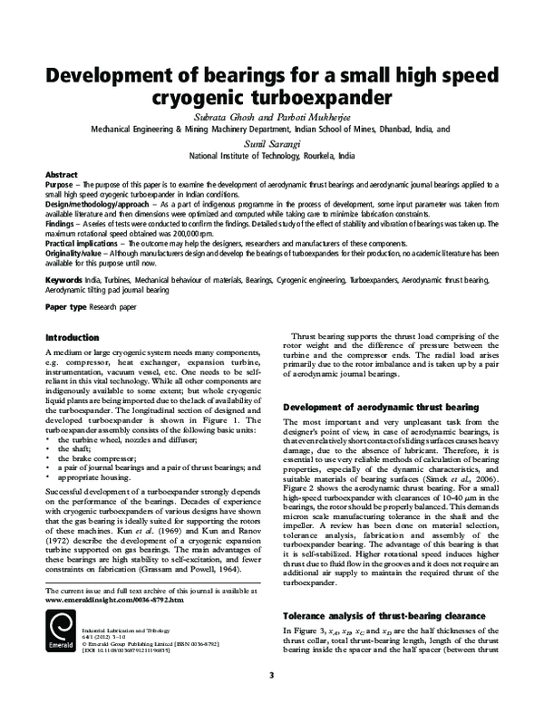 (PDF) Development of bearings for a small high speed cryogenic ...
