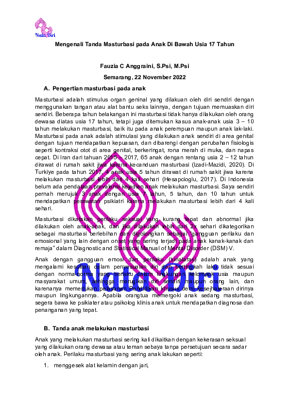 (DOC) Mengenali Tanda Masturbasi pada Anak Di Bawah Usia 17 Tahun