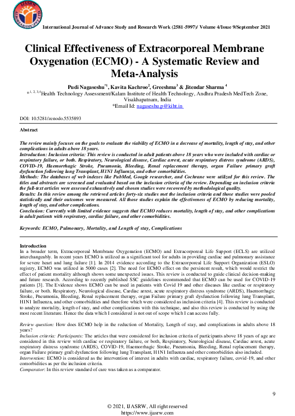 (PDF) Clinical Effectiveness of Extracorporeal Membrane Oxygenation (ECMO) - A Systematic Review ...