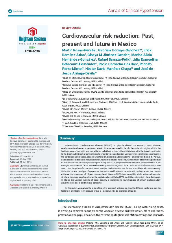 (PDF) Cardiovascular risk reduction: Past, present and future in Mexico