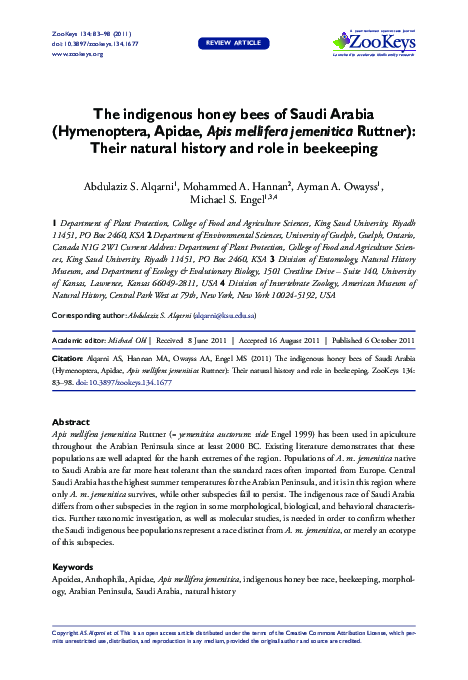(PDF) The indigenous honey bees of Saudi Arabia (Hymenoptera, Apidae ...
