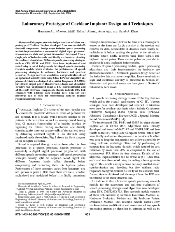 (PDF) Laboratory prototype of cochlear implant: Design and techniques