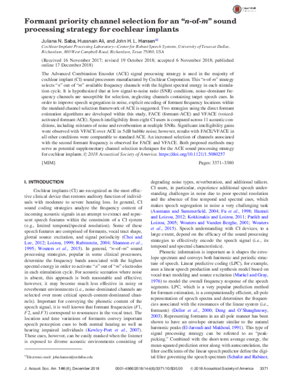 (PDF) Formant priority channel selection for an “n-of-m” sound processing strategy for cochlear ...