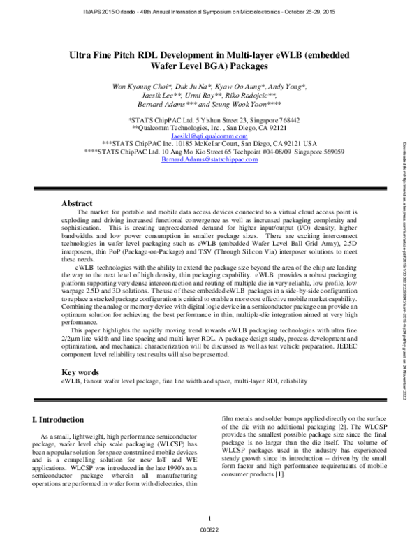 (PDF) Ultra Fine Pitch RDL Development in Multi-layer eWLB (embedded Wafer Level BGA) Packages