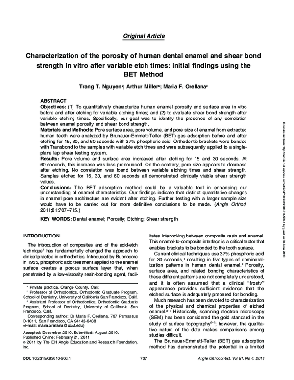 (PDF) Characterization of the porosity of human dental enamel and shear ...
