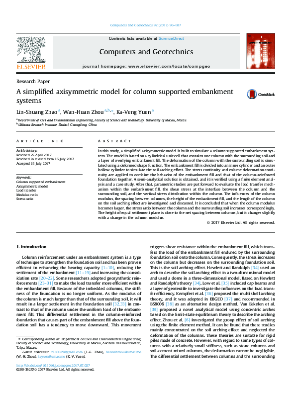 (PDF) A simplified axisymmetric model for column supported embankment ...