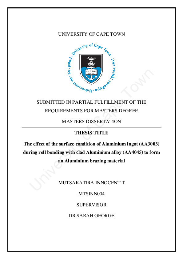 (PDF) The effect of the surface condition of Aluminium ingot (AA3003 ...