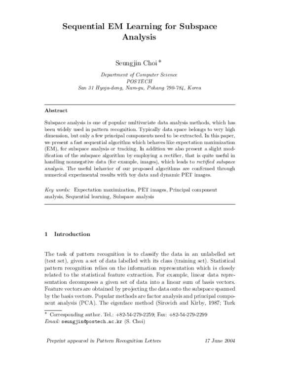 (PDF) Sequential EM learning for subspace analysis