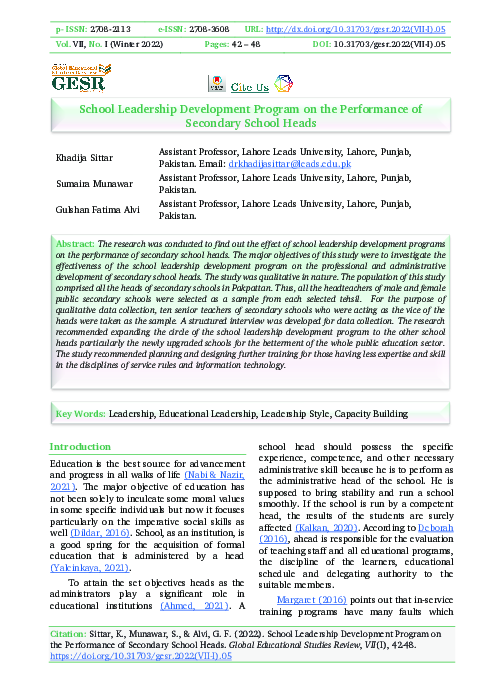 (PDF) School Leadership Development Program on the Performance of ...