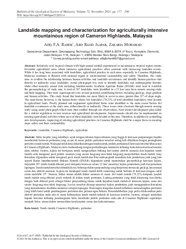 (PDF) Landslide Mapping And Characterization For Agriculturally ...