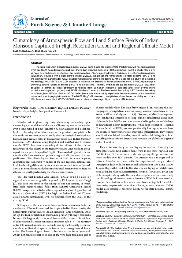 (PDF) Climatology of Atmospheric Flow and Land Surface Fields of Indian ...