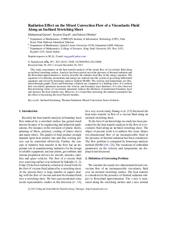 Pdf Radiation And Heat Transfer In Viscoelastic Flow