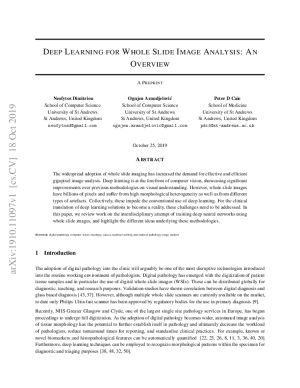 (PDF) Deep Learning for Whole Slide Image Analysis: An Overview
