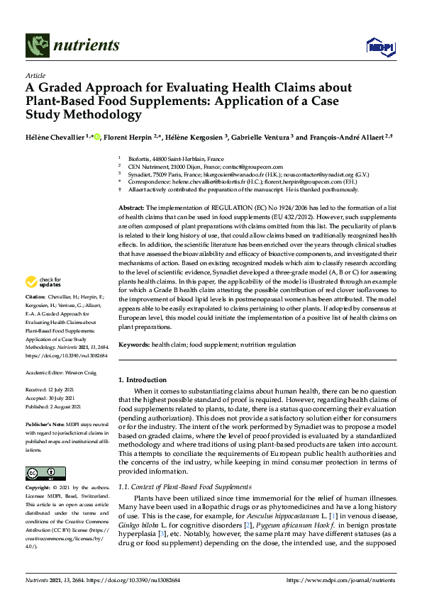 (PDF) A Graded Approach for Evaluating Health Claims about Plant-Based ...