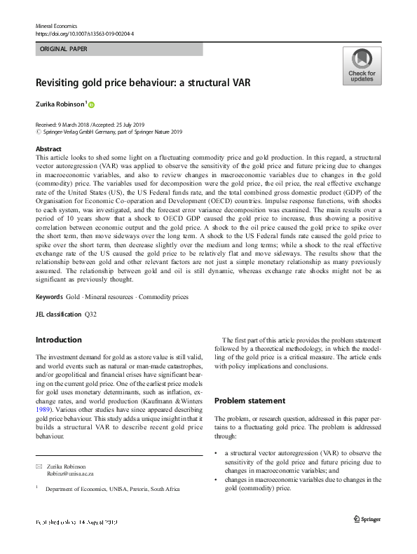 (PDF) Revisiting gold price behaviour: a structural VAR