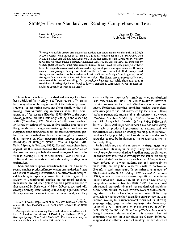 (PDF) Strategy use on standardized reading comprehension tests