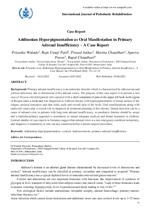 (PDF) Addisonian Hyperpigmentation as Oral Manifestation in Primary ...