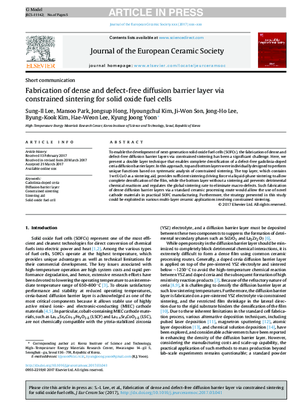 (PDF) Fabrication of dense and defect-free diffusion barrier layer via constrained sintering for ...