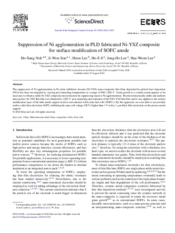 (PDF) Suppression of Ni agglomeration in PLD fabricated Ni-YSZ ...