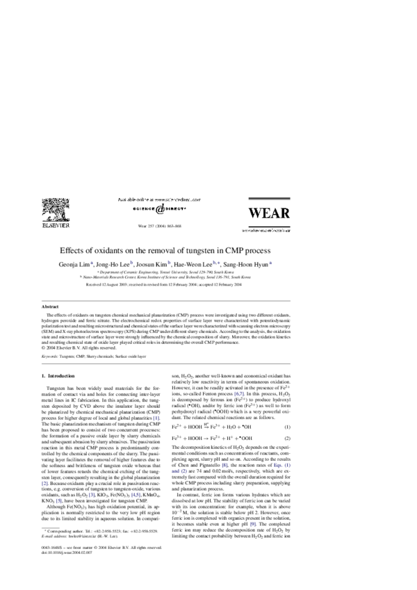(PDF) Effects of oxidants on the removal of tungsten in CMP process