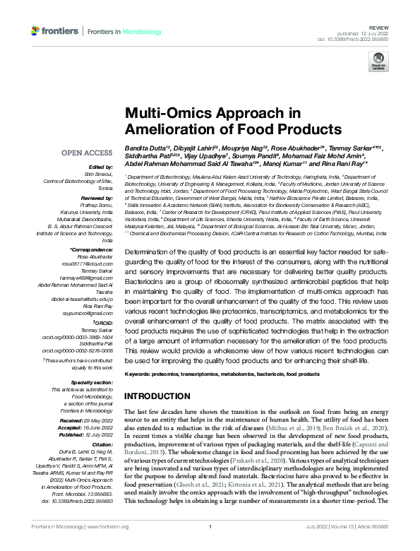 (PDF) Multi-Omics Approach in Amelioration of Food Products