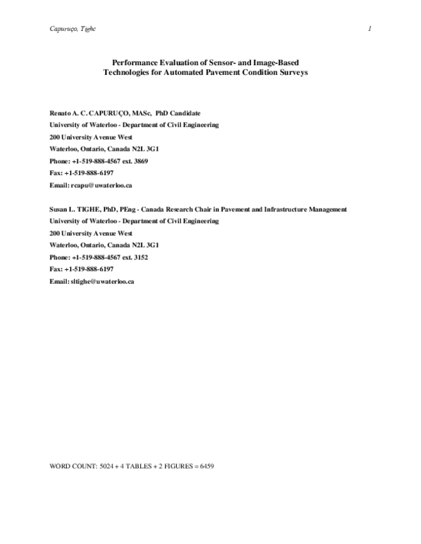(PDF) Performance Evaluation of Sensor- and Image-Based Technologies for Automated Pavement ...