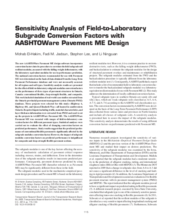 (PDF) Sensitivity Analysis of Field-to-Laboratory Subgrade Conversion Factors with AASHTOWare ...