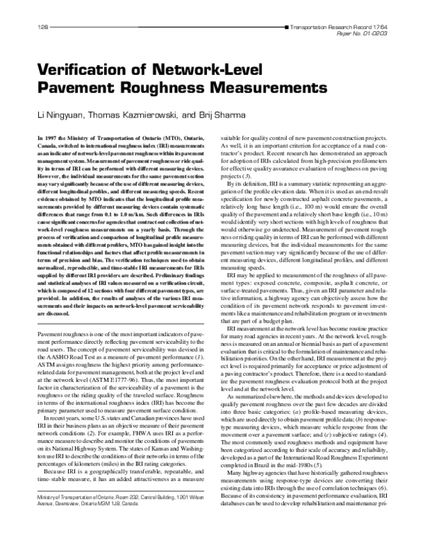 (PDF) Verification of Network-Level Pavement Roughness Measurements | Li Ningyuan - Academia.edu