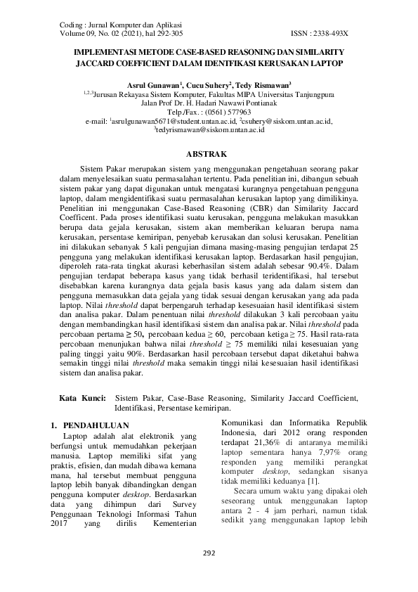 (PDF) Implementasi Metode Case-Based Reasoning Dan Similarity Jaccard Coefficient Dalam ...