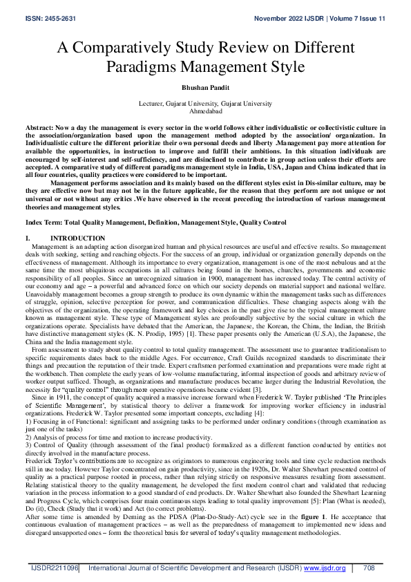 (PDF) A Comparatively Study Review on Different Paradigms Management Style
