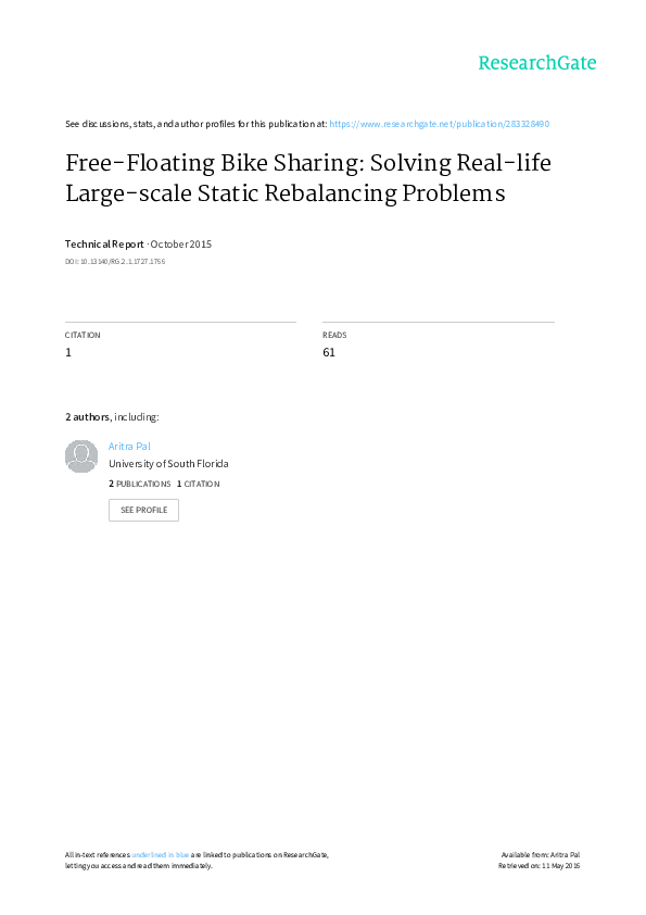 Pdf Free Floating Bike Sharing Solving Real Life Large Scale Static Rebalancing Problems