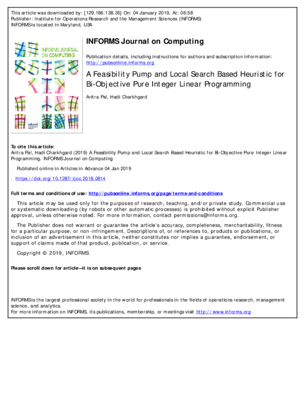 (PDF) A Feasibility Pump and Local Search Based Heuristic for Bi-Objective Pure Integer Linear ...