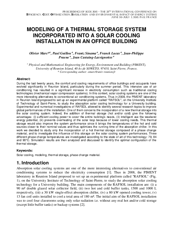 (PDF) Modeling of a thermal storage system incorporated into a solar cooling installation in an ...