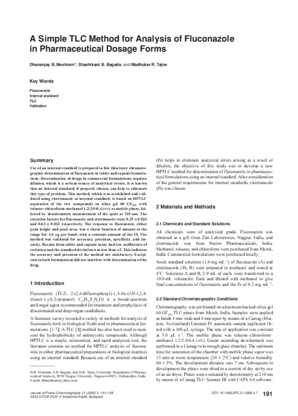 (PDF) A simple TLC method for analysis of fluconazole in pharmaceutical ...
