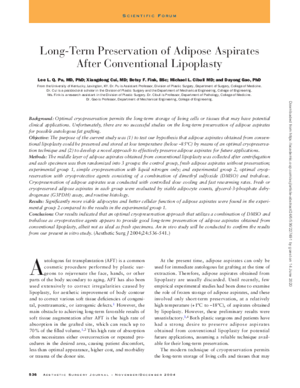 (PDF) Long-term preservation of adipose aspirates after conventional ...